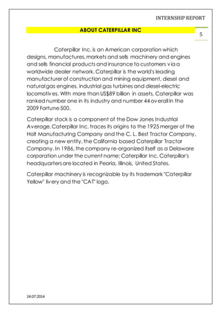 Caterpillar Summer Internship report | DOCX