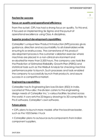 Caterpillar Summer Internship report | DOCX