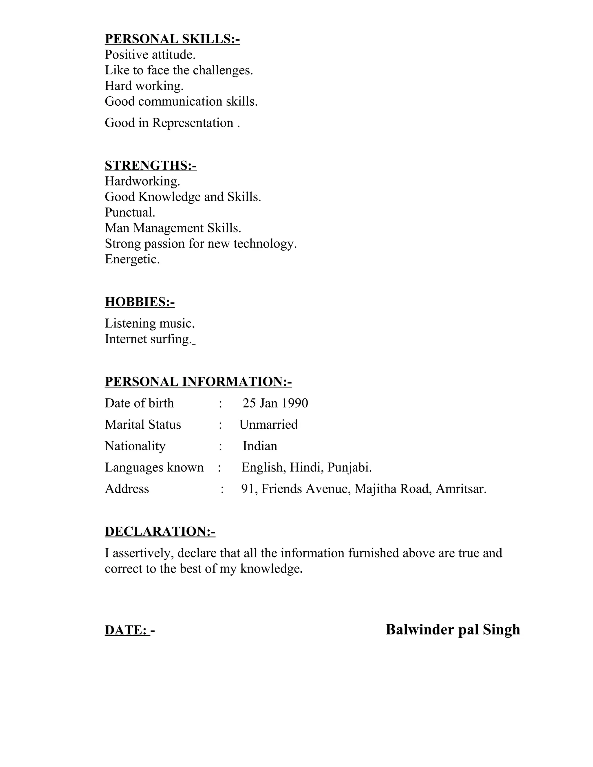 Balwinder Pal Singh CV RF | DOC