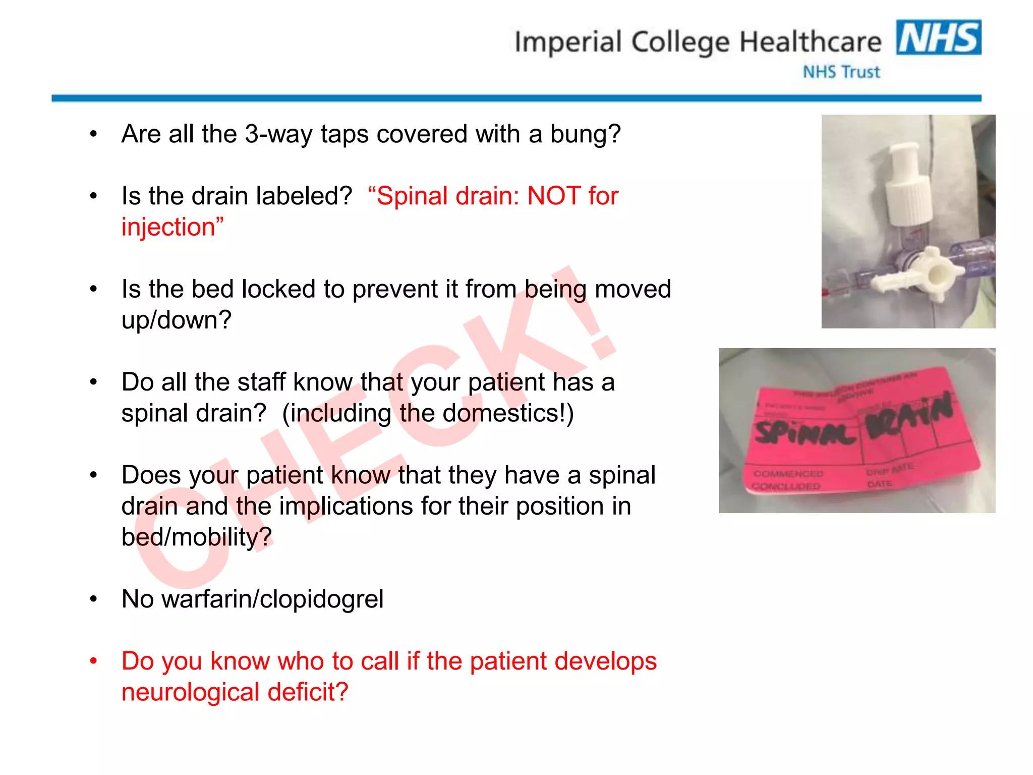 Spinal drain post-op management 2 | PPTX | Brain and Nervous System ...