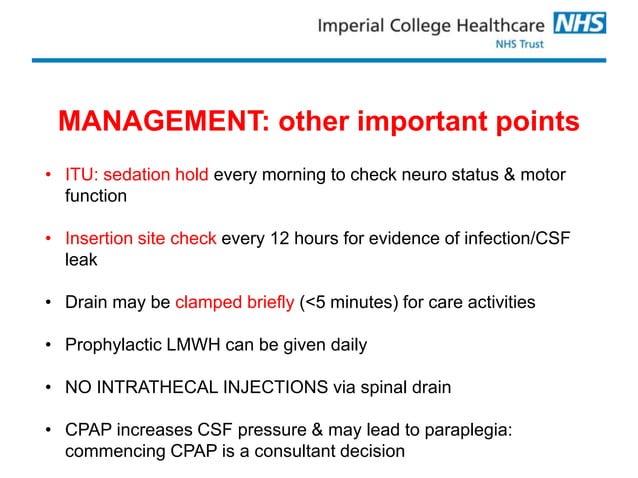 Spinal drain post-op management 2 | PPT
