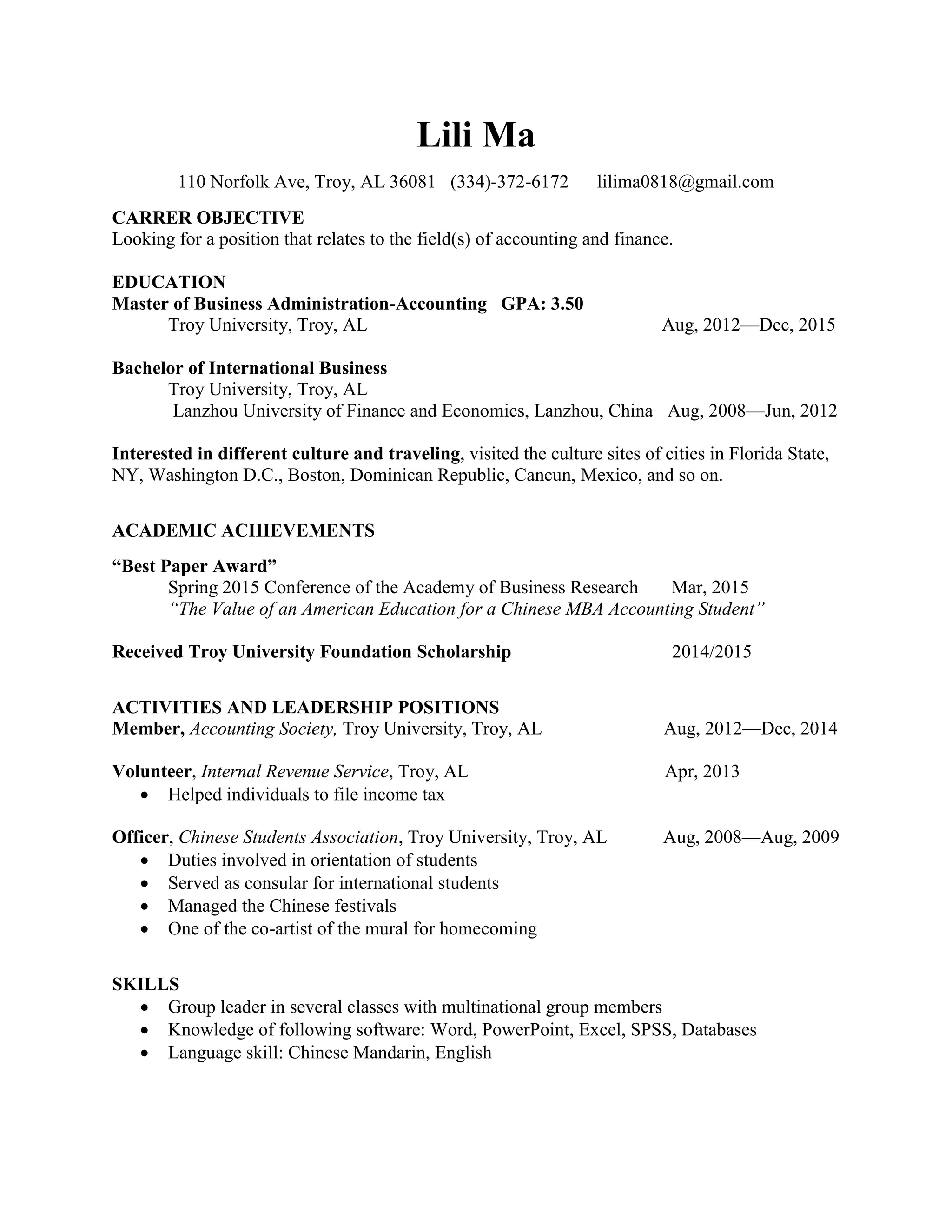 Lili, MA resume | PDF