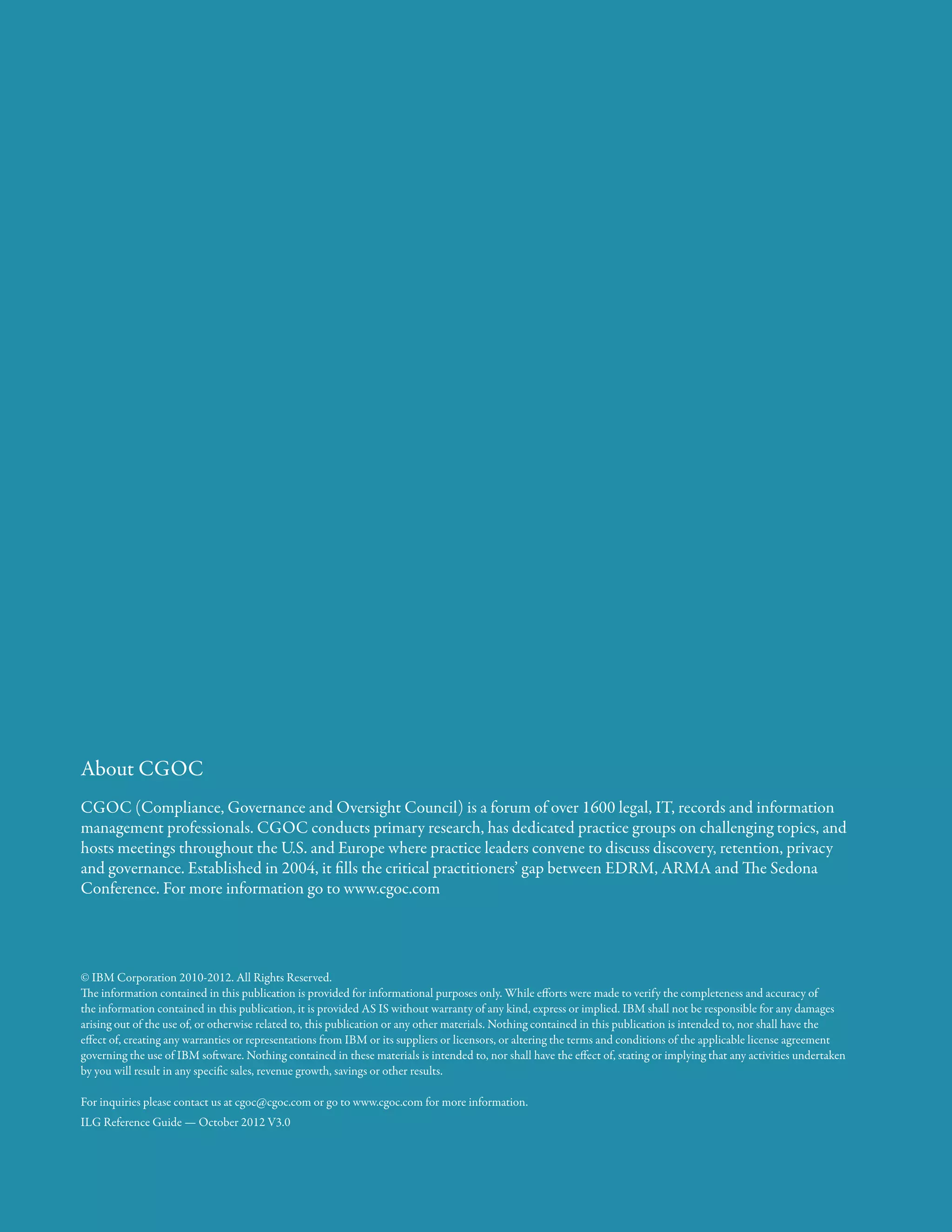 Information Lifecycle Governance Leader Reference Guide | PDF