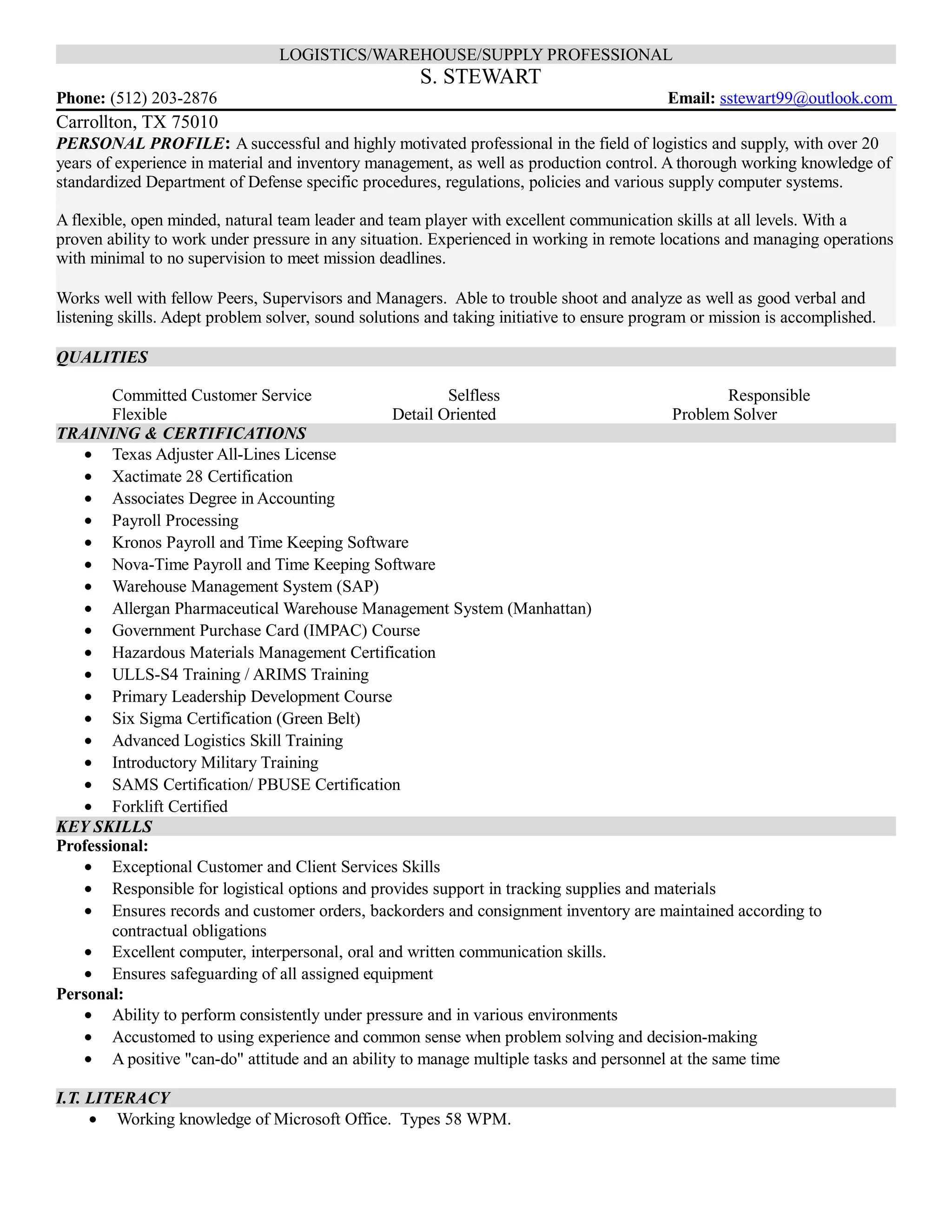 S. Stewart's Current Resume | PDF