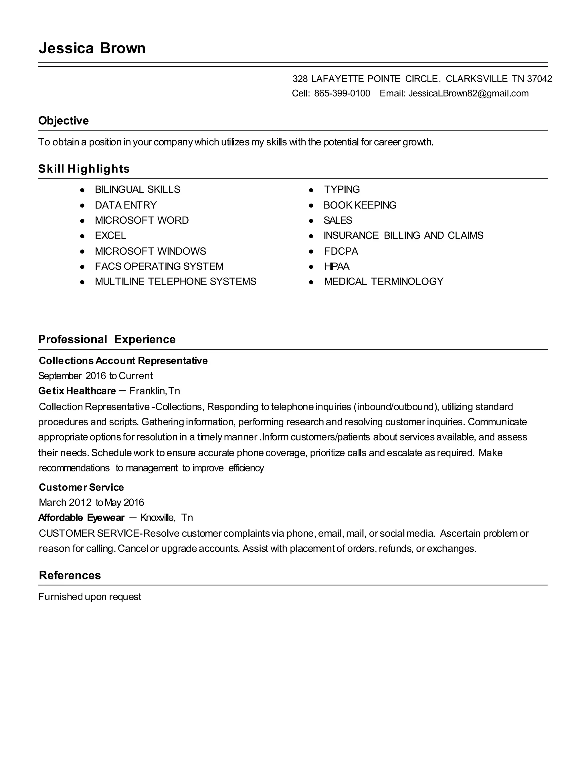 JESSICA L BROWN82 Resume 1 | DOCX | Technology & Computing