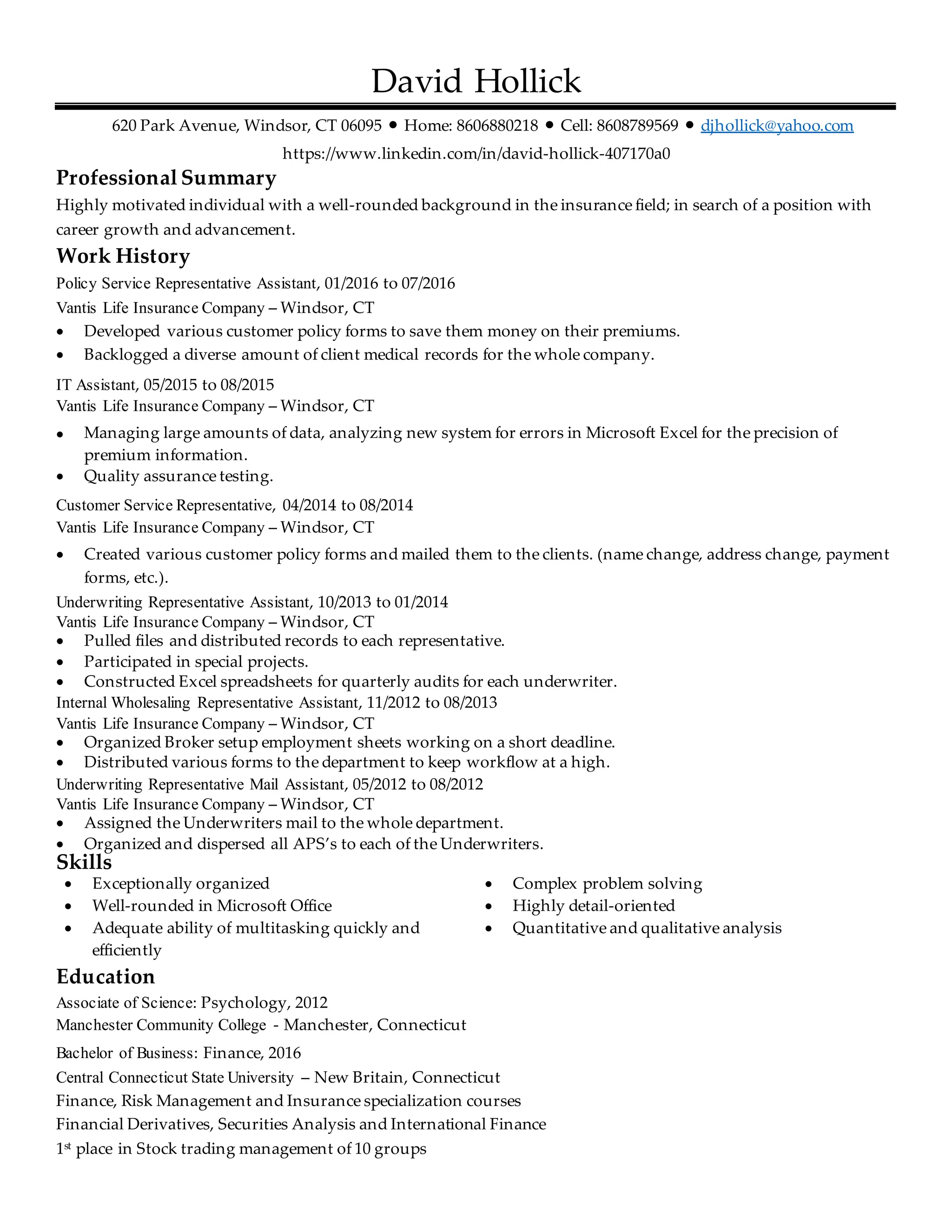David Hollick Adjusted Resume | PDF