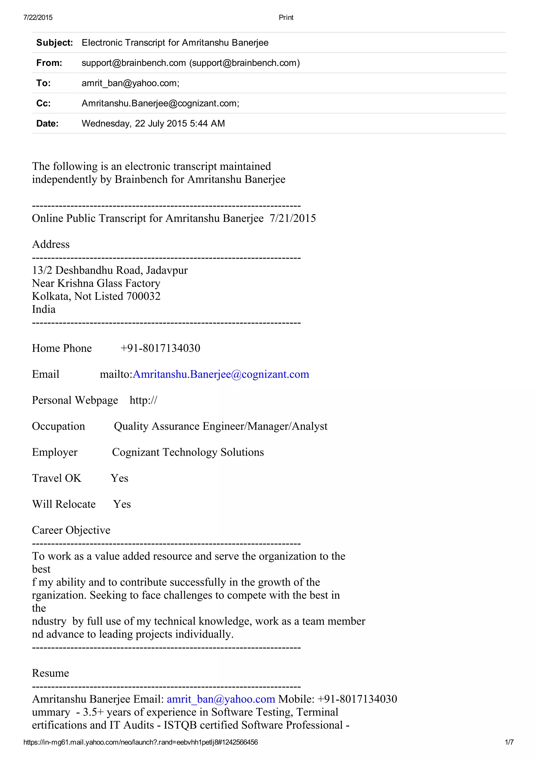 Brainbench Transcript | PDF