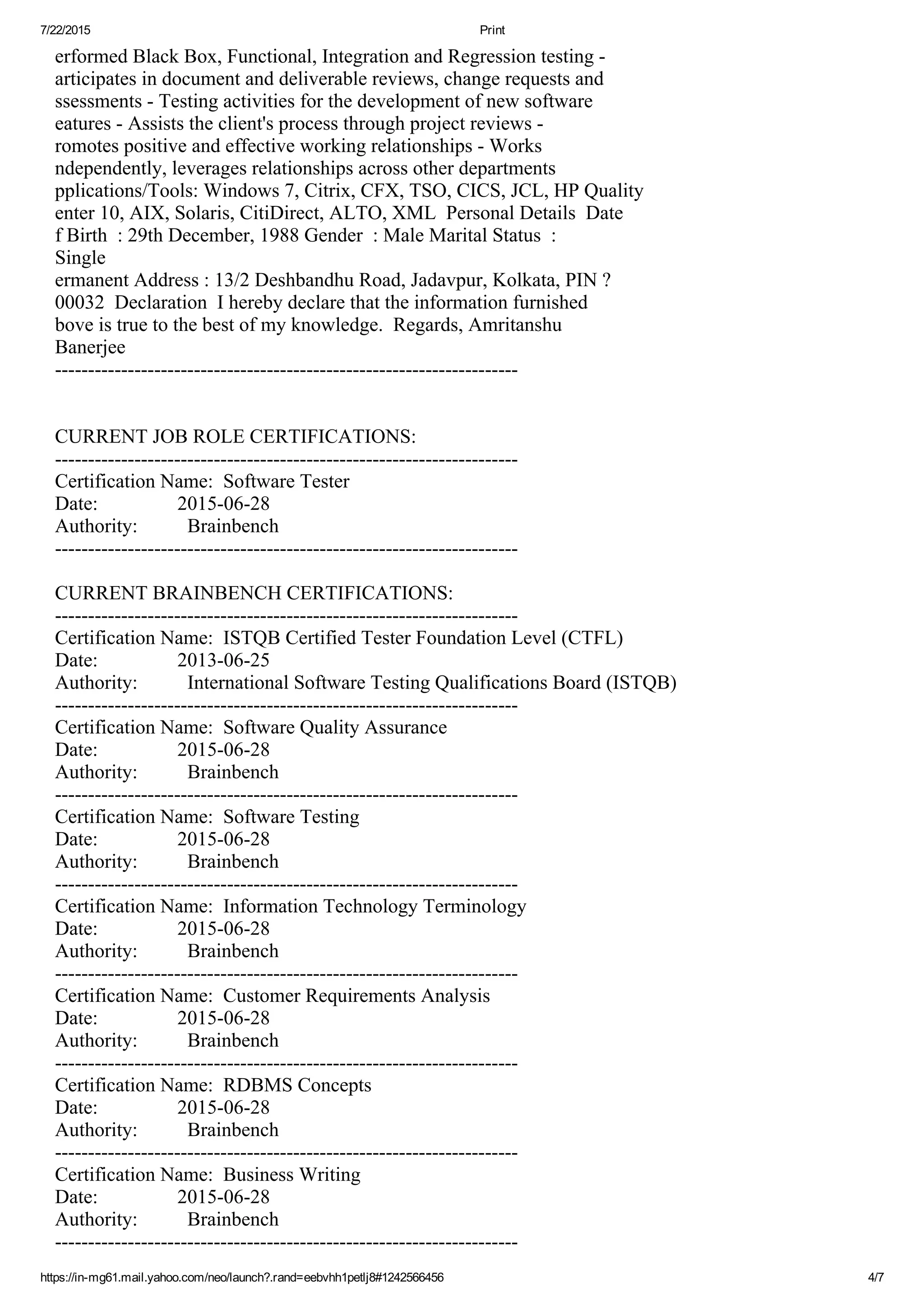 Brainbench Transcript | PDF
