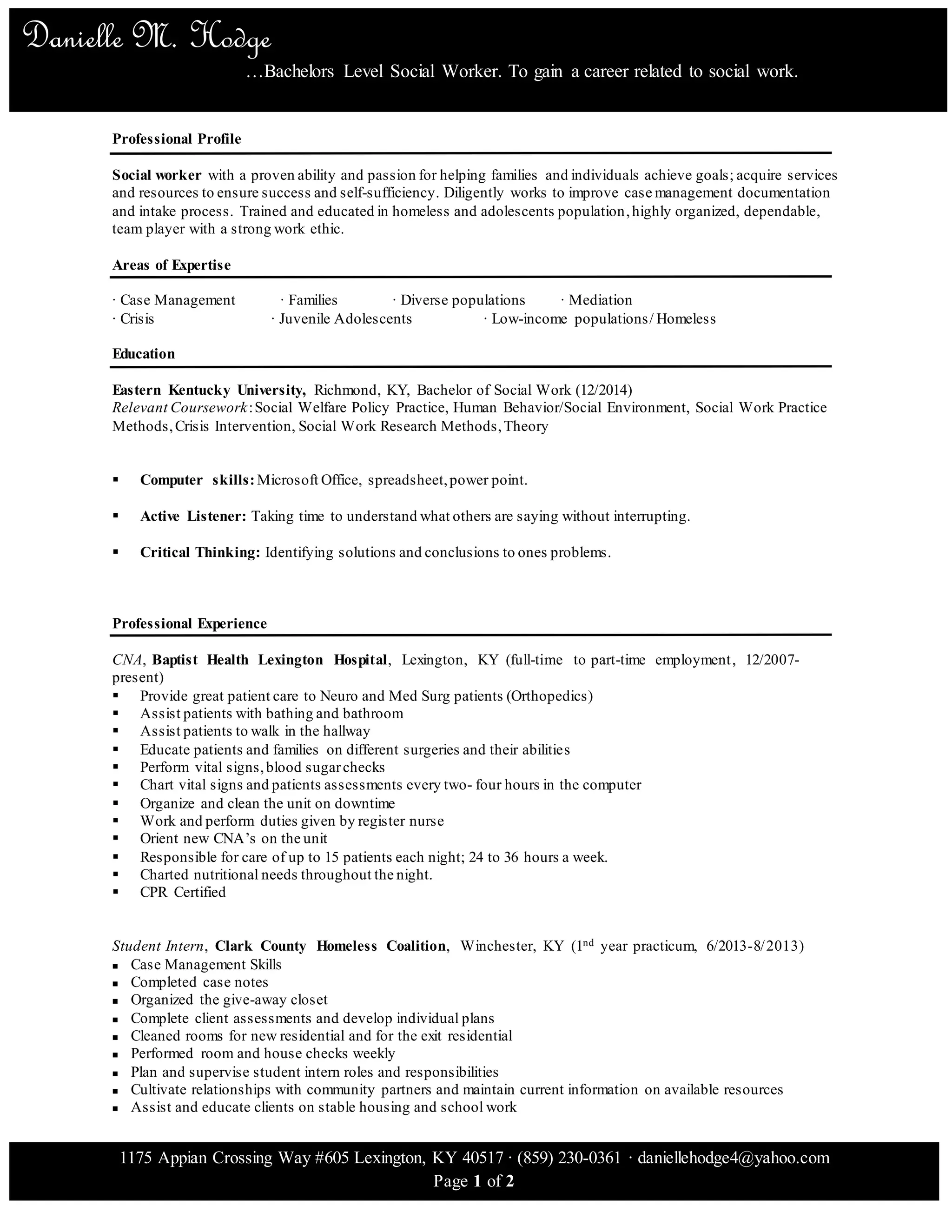 Danielle Resume | DOCX | Medical Health