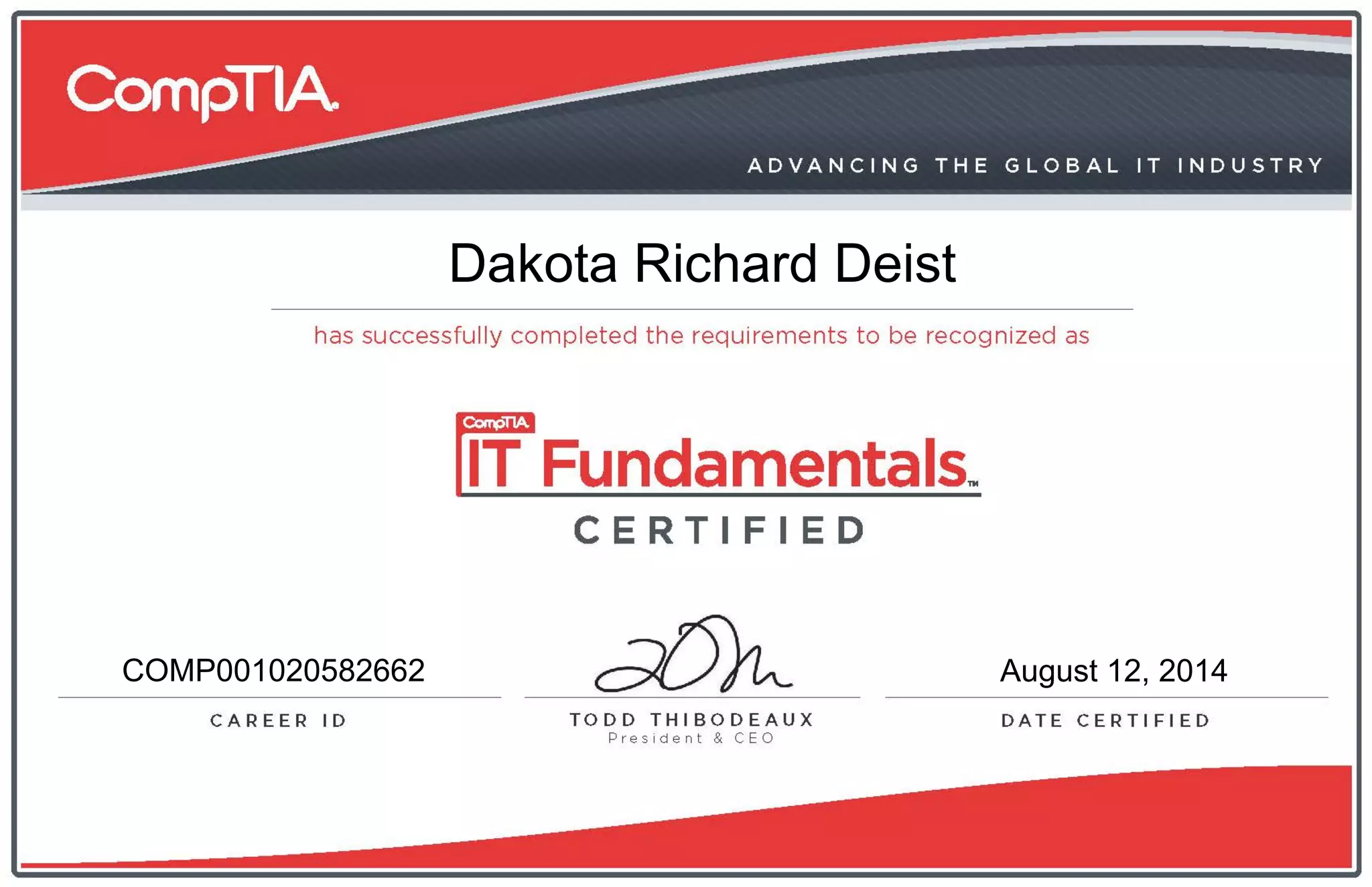 CompTIA IT Fundamentals Certification certificate | PDF