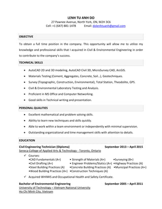 LENH TU ANH DO resume | PDF | Civil Engineering Industry | Industries