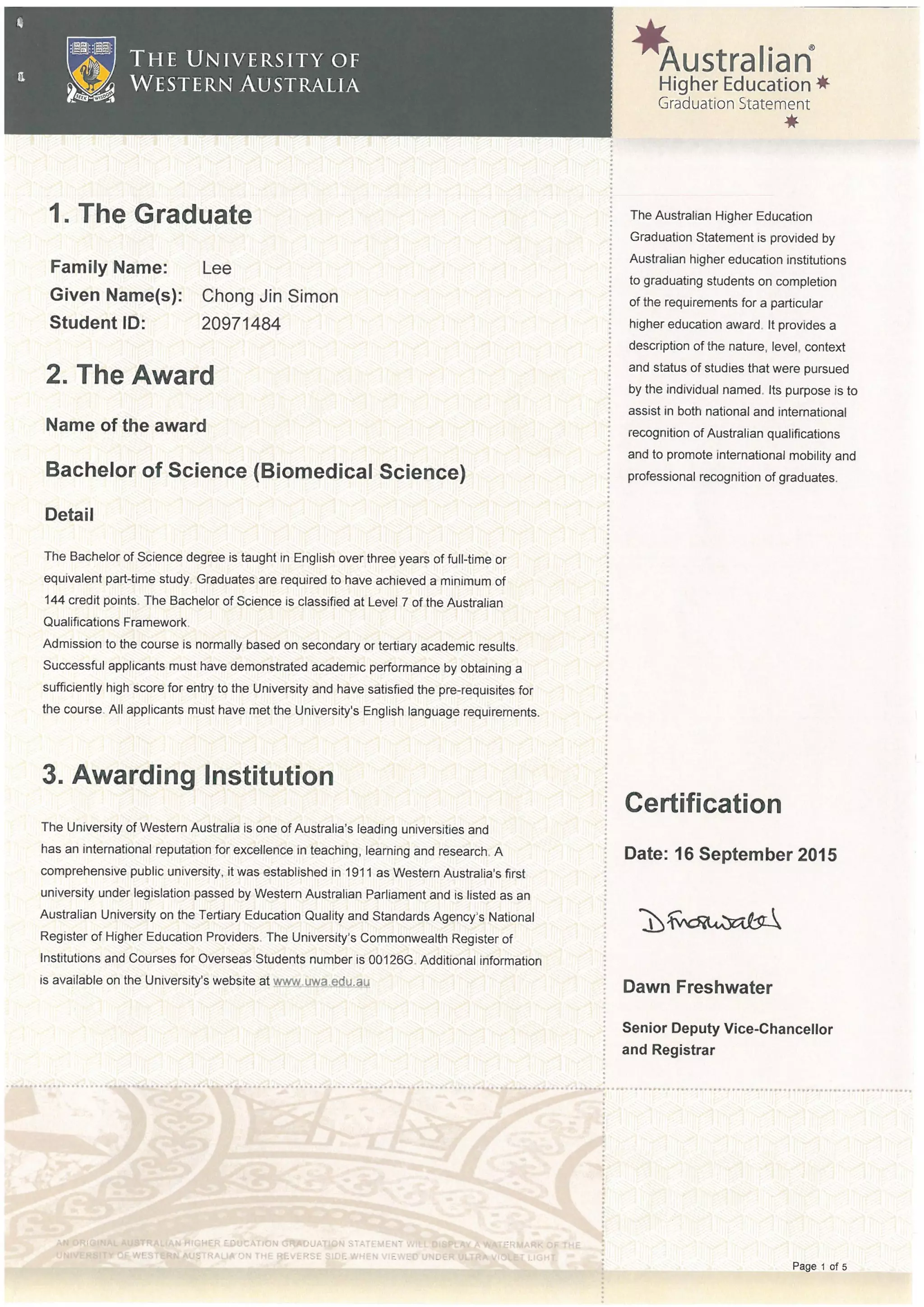 Bachelor Transcript | PDF