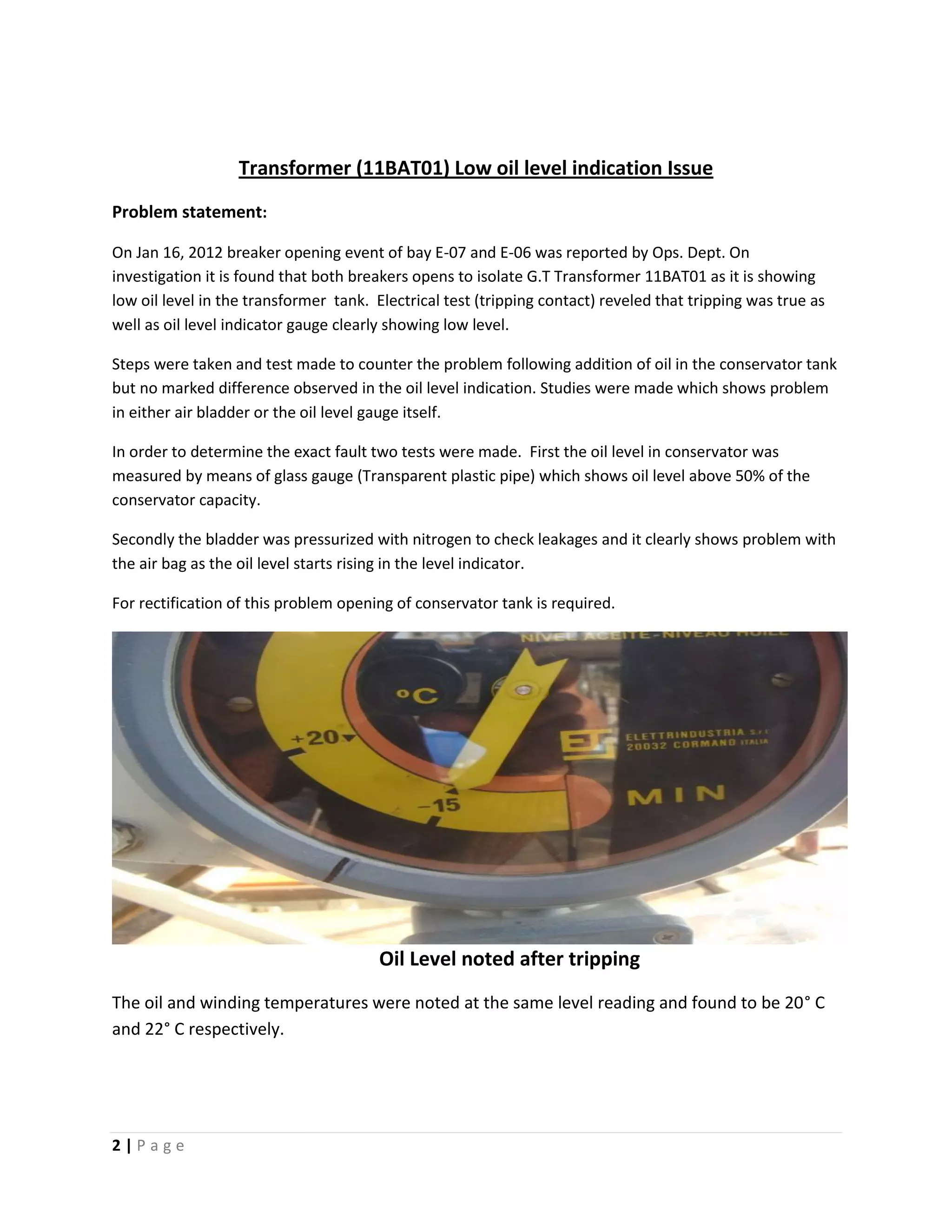 Transformer Bladder Replacement work Report | PDF