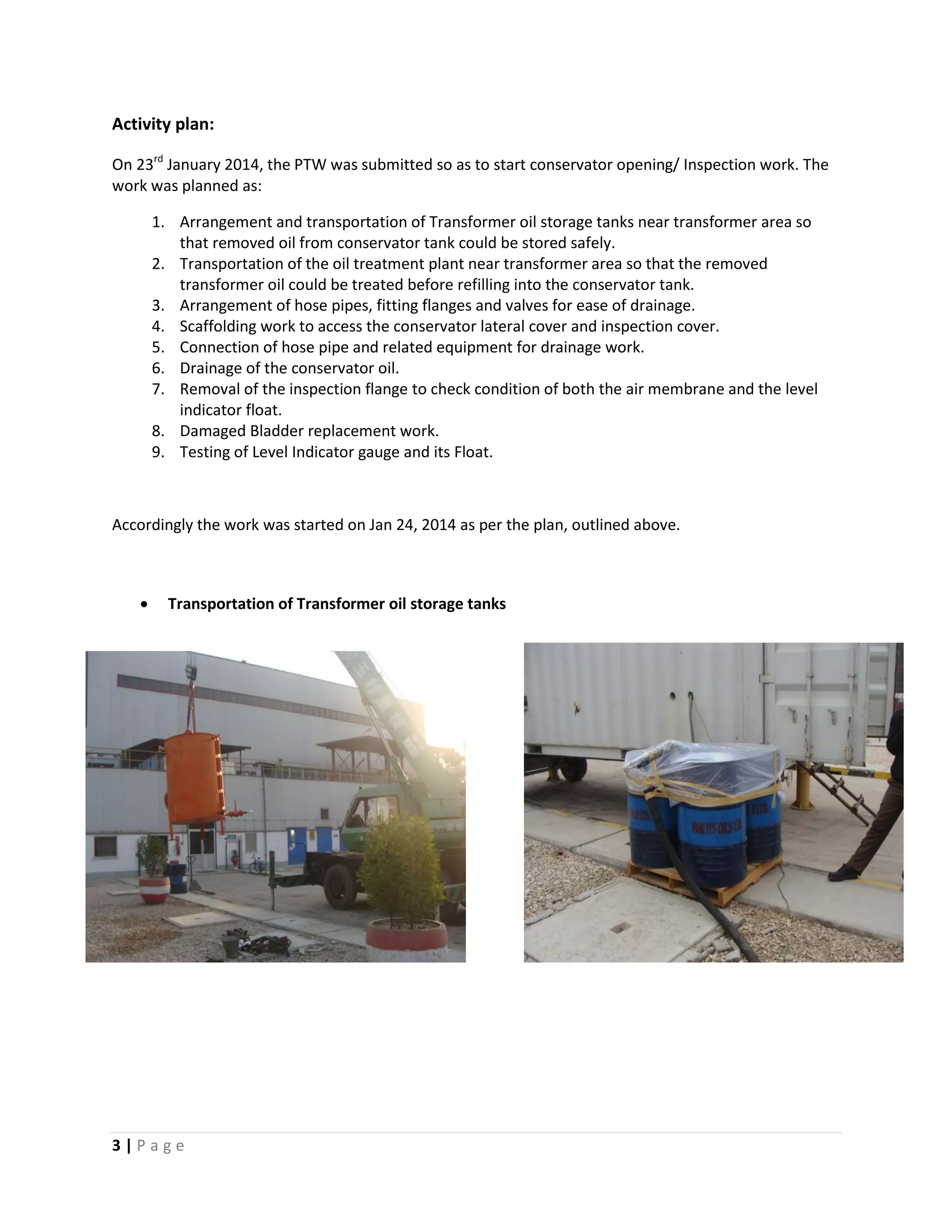 Transformer Bladder Replacement work Report | PDF