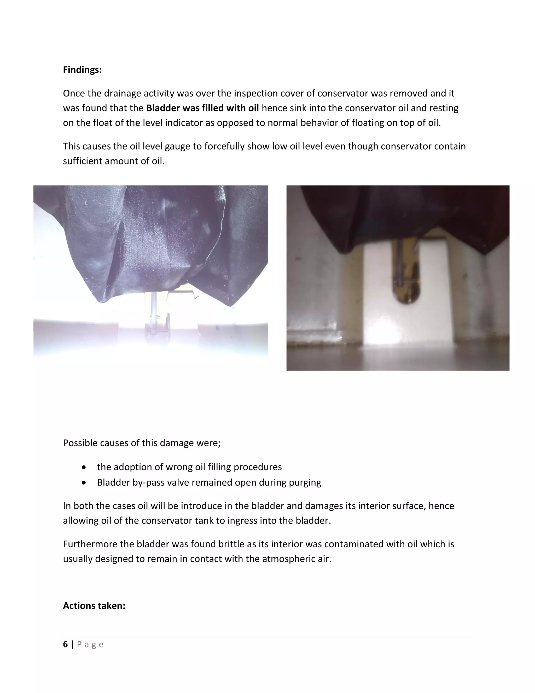 Transformer Bladder Replacement work Report | PDF