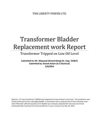 Transformer Bladder Replacement work Report | PDF