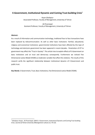E-Government, Institutional Dynamic and Coming Trust-building Crisis | PDF
