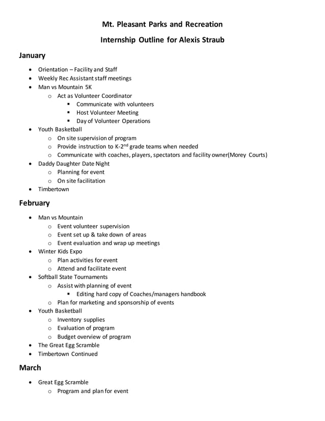 Alexis Straub Internship Outline | PDF