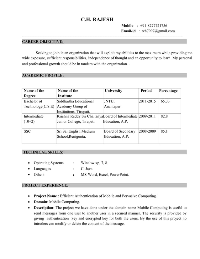 rajesh resume new | DOC | Computing | Technology & Computing