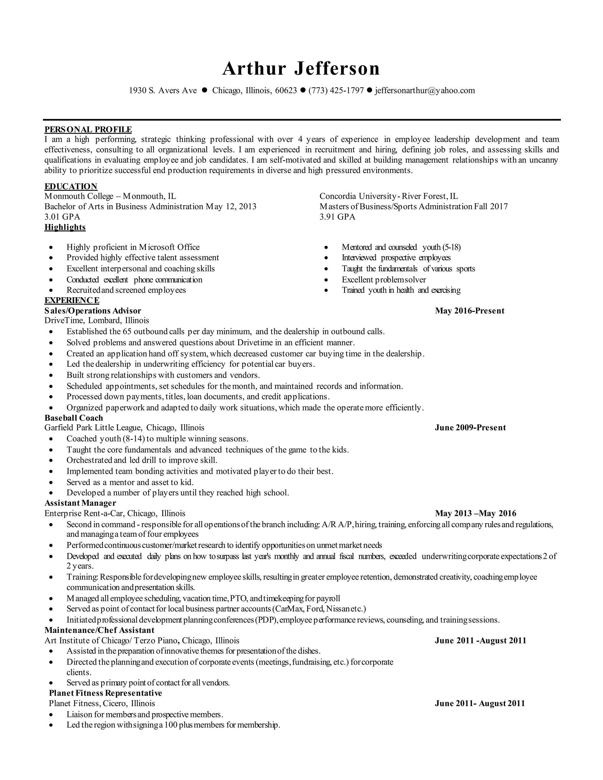 Arthur Jefferson's Resume V 3.0 | PDF