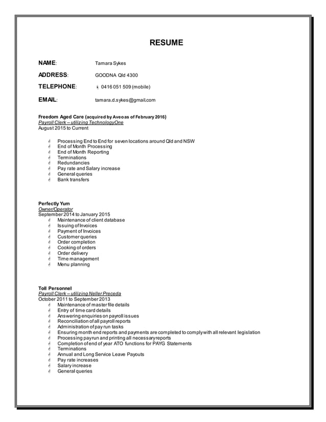 Resume - Tamara Sykes | DOCX