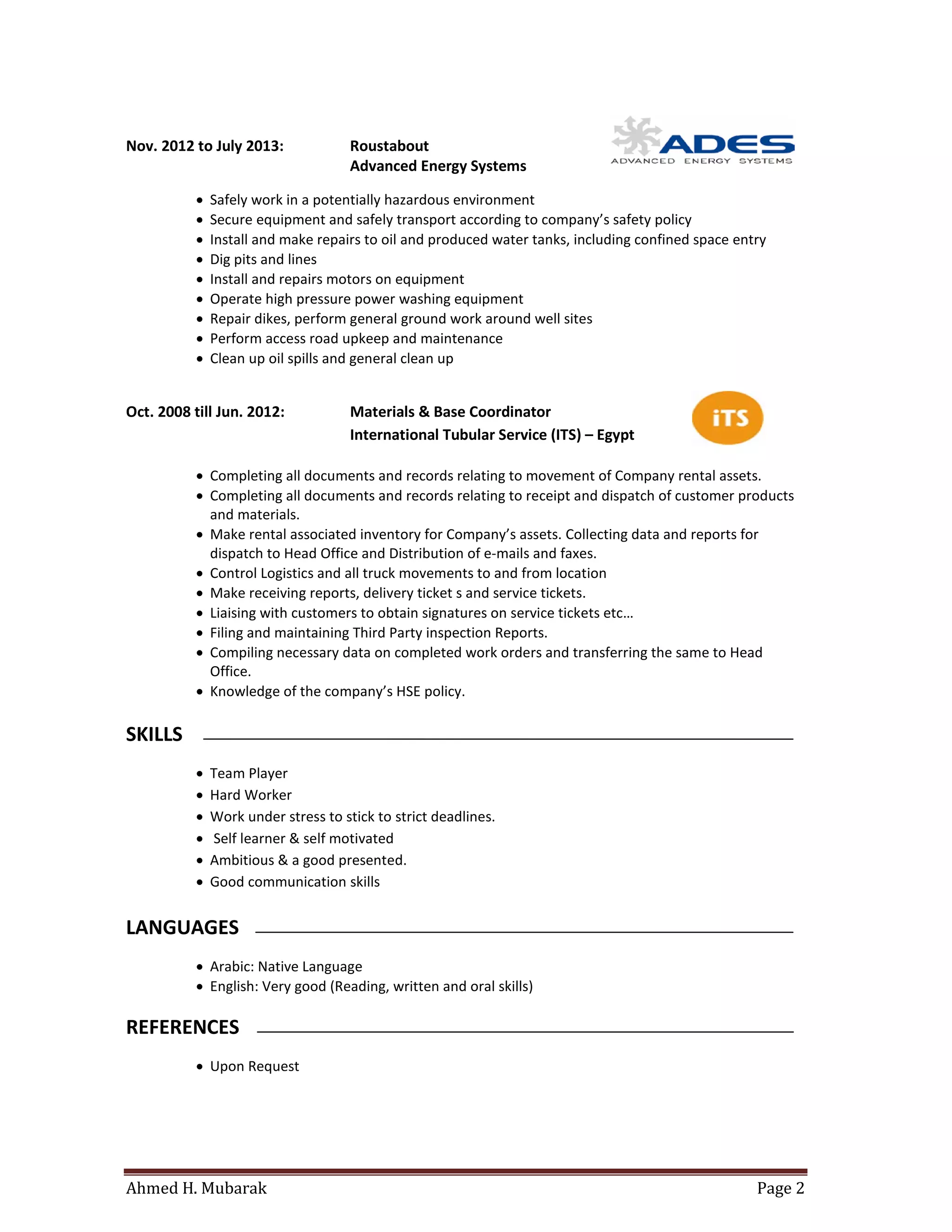 Ahmed Mubarak CV FloorMan | PDF