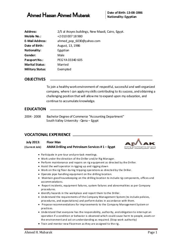 Ahmed Mubarak Cv Floorman 