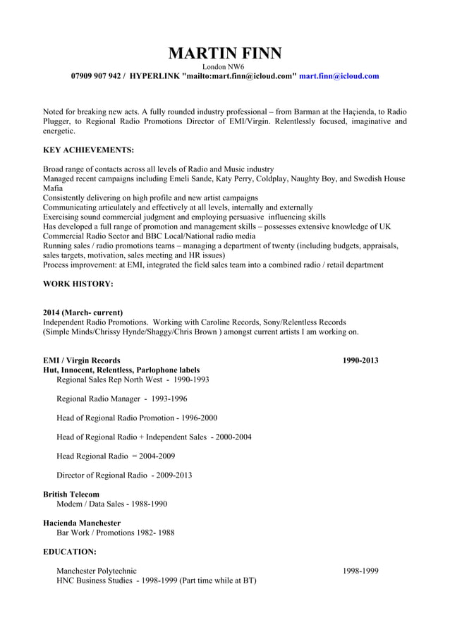 MARTIN FINN CV 10:15 | PDF