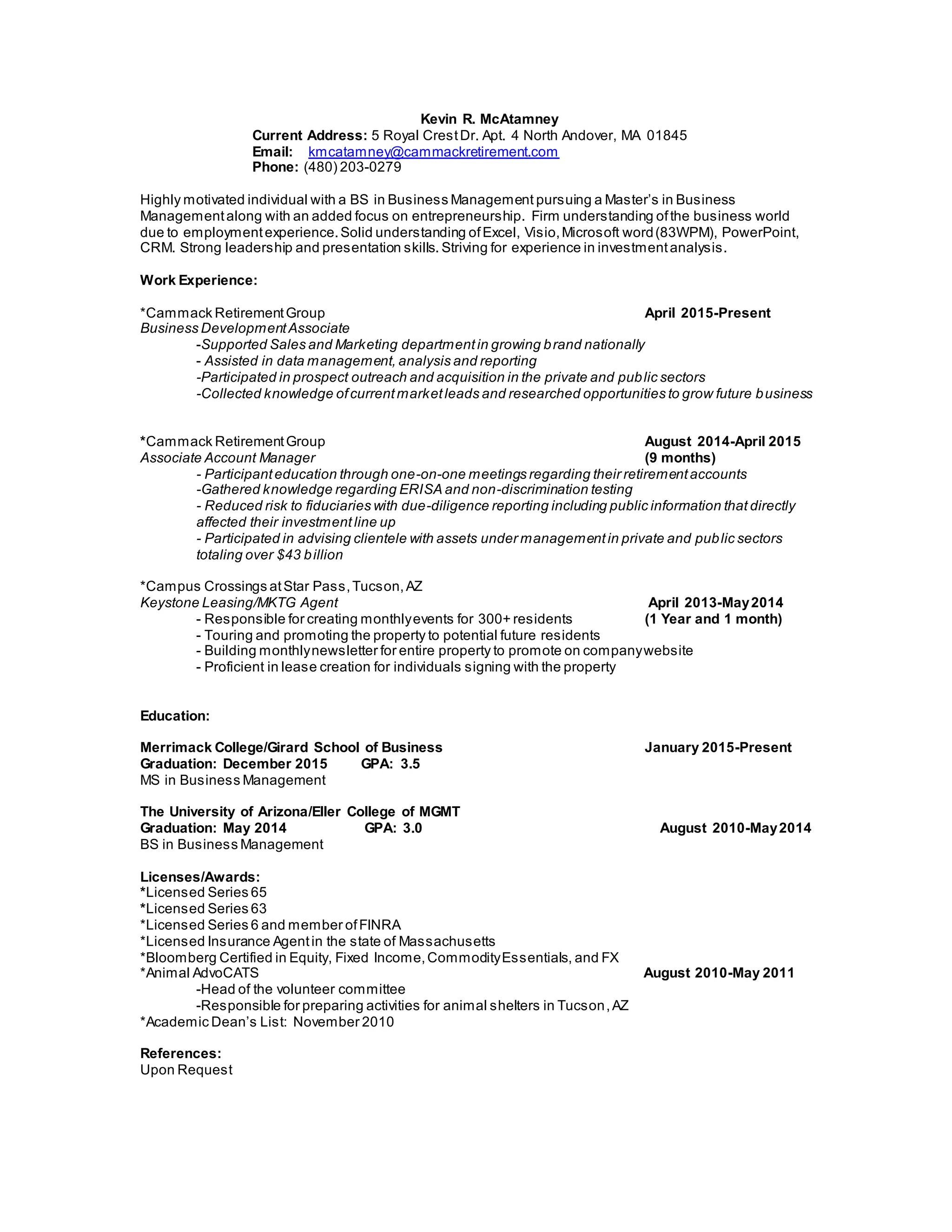 Kevins Resume Professional 5.2015