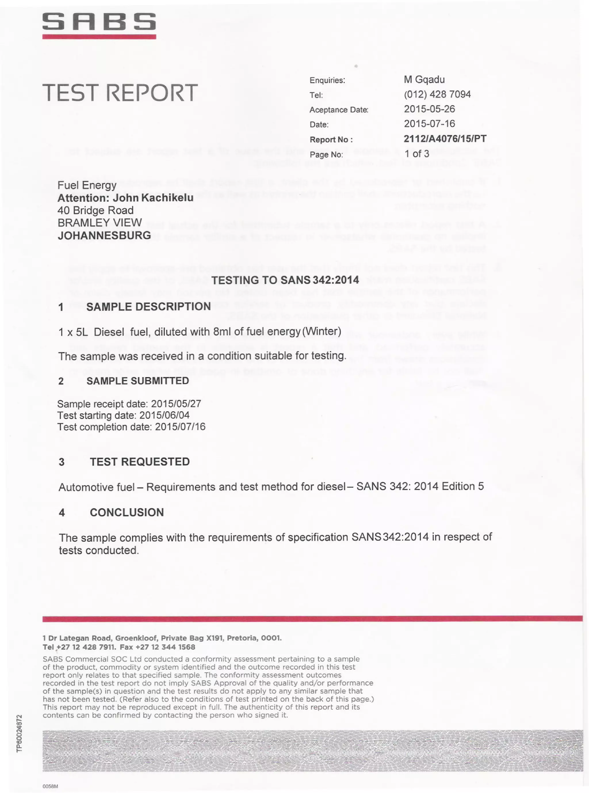 FUEL-ENERGY-LABORATORY-TEST-FOR-DIESEL | PDF