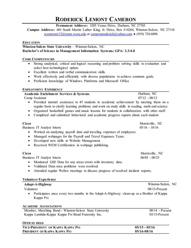 Roderick Cameron's Resume | PDF