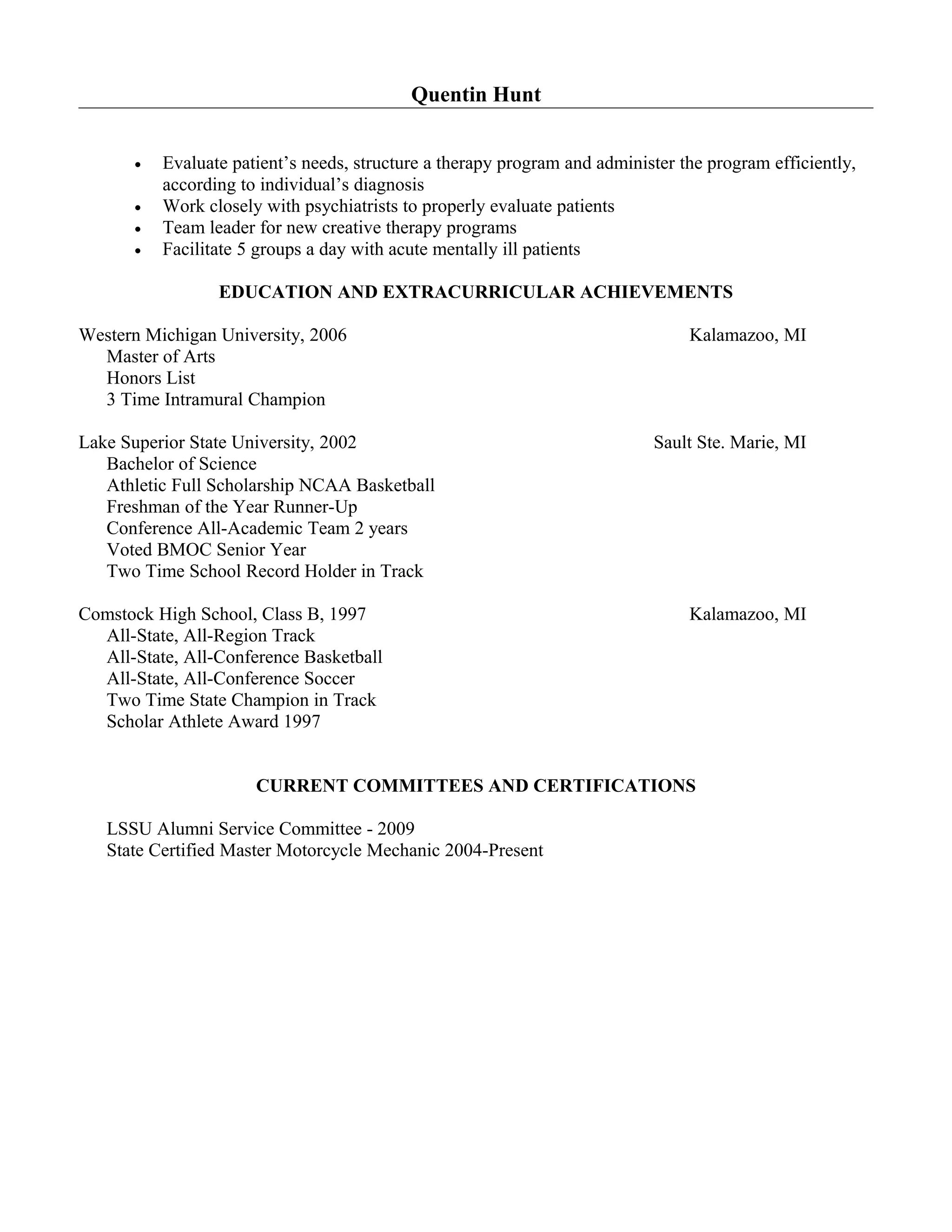 Quentin Hunt Updated Resume | DOC