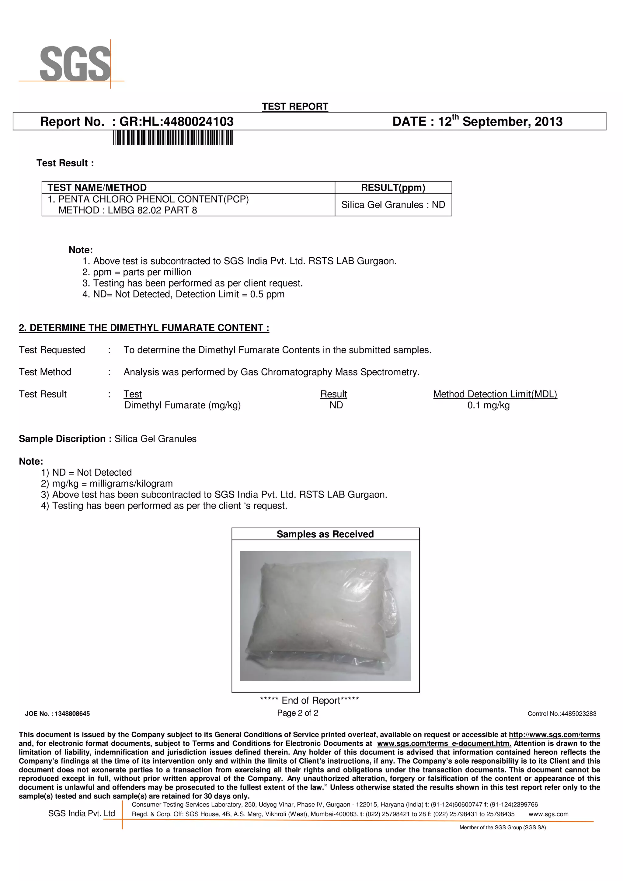 DMF & PCP Test Report Latest | PDF