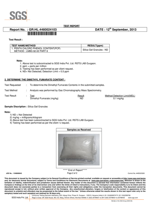 DMF & PCP Test Report Latest | PDF | Chemistry | Science
