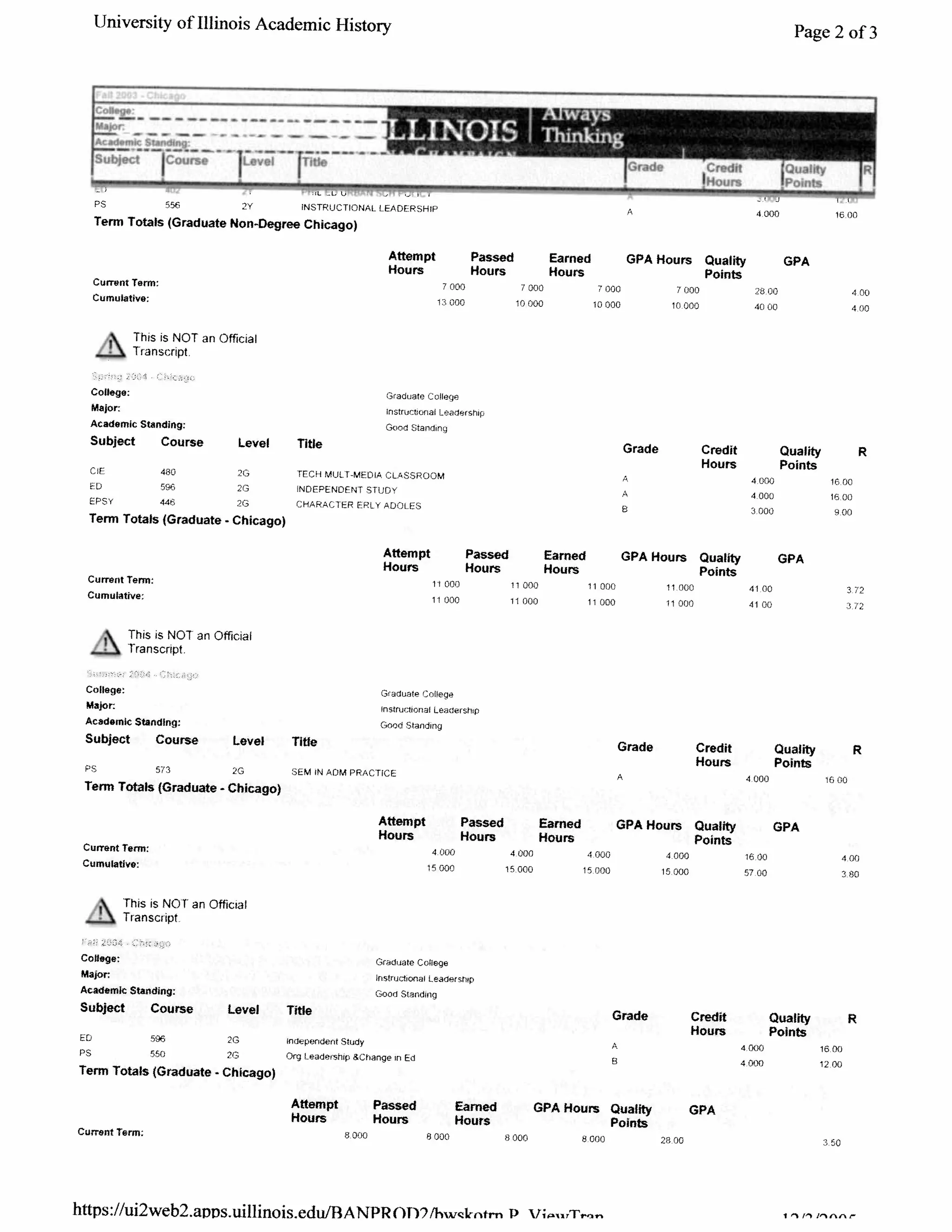 UIC- Unofficial Transcripts | PDF