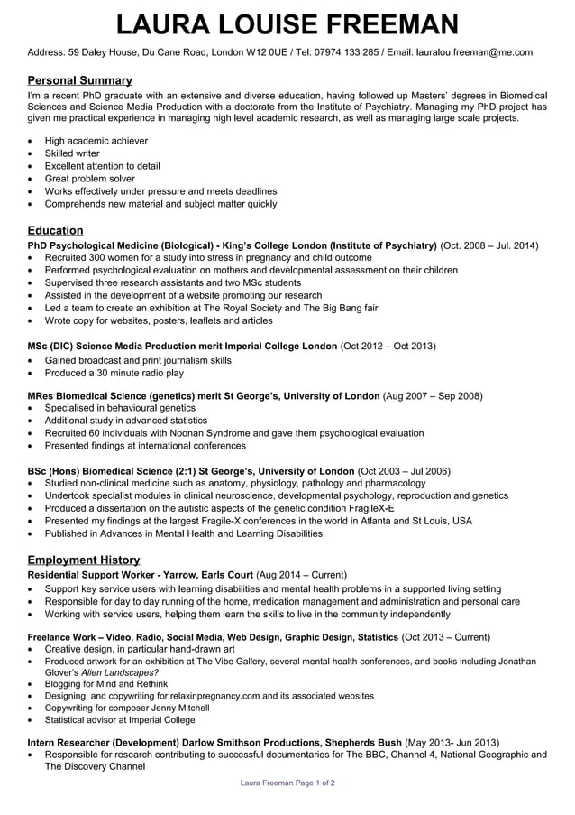 CV Laura Freeman February 2015 | DOC