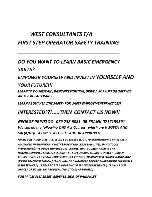 FIRST STEP SAFETY TRAINING | DOCX | First Aid | Injuries