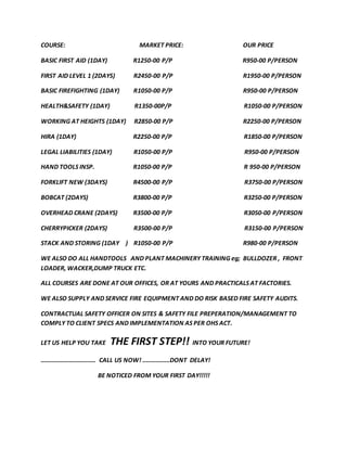 FIRST STEP SAFETY TRAINING | DOCX | First Aid | Injuries