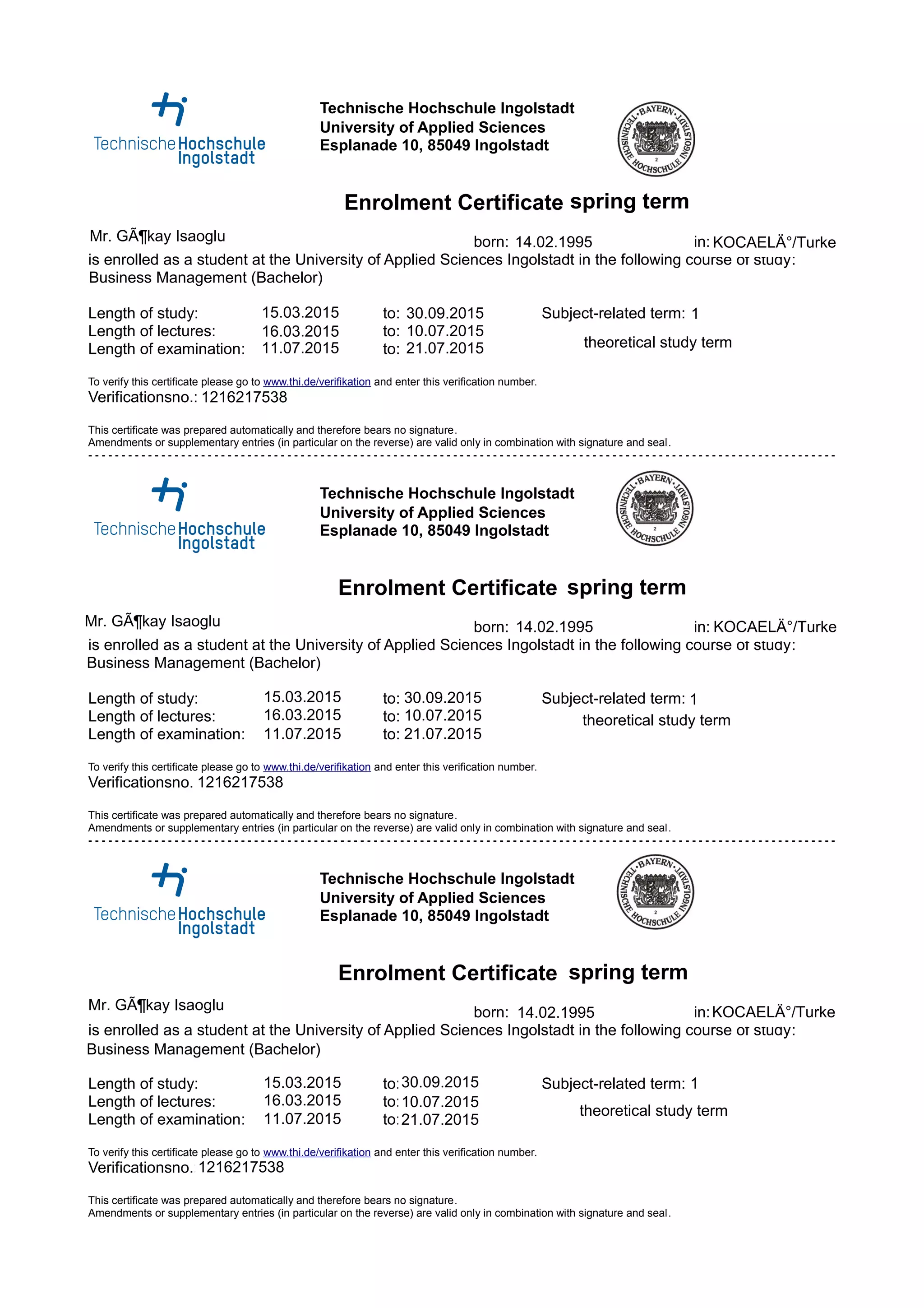 Enrolment Certificate - SS | PDF