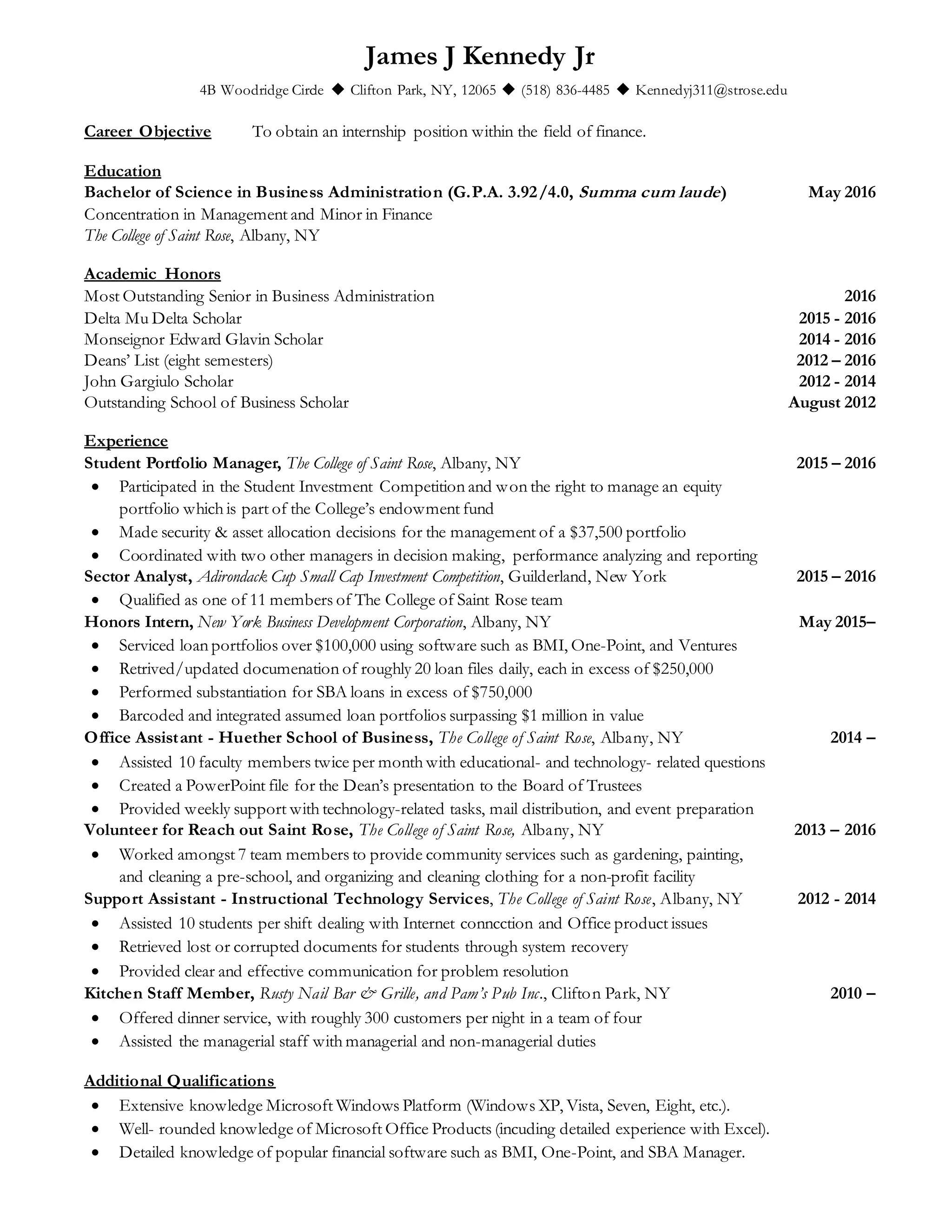 Kennedy Resume (finance) | DOCX