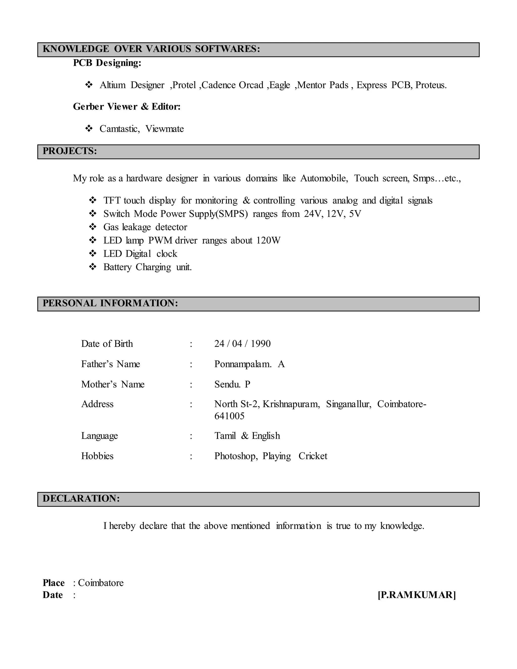 Resume(RamKumar) | PDF