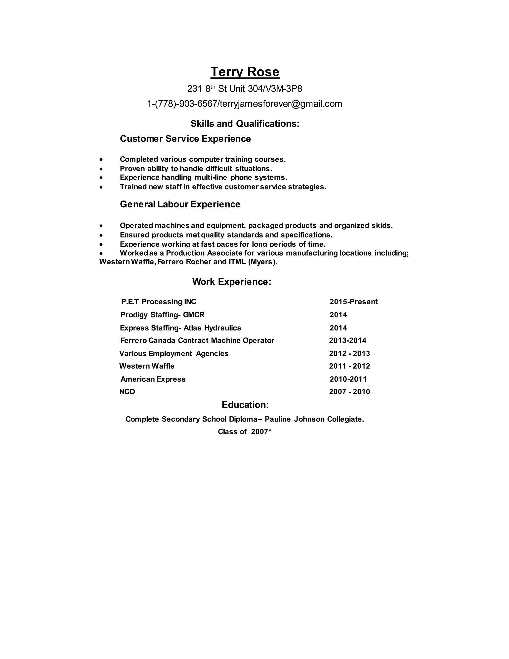 Terry Rose Resume | DOCX