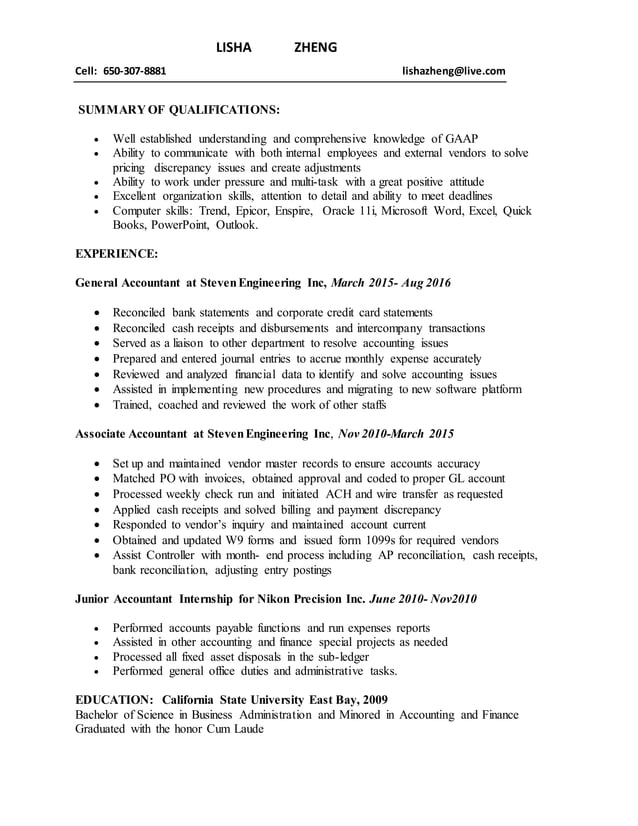 General Accountant Resume | DOCX | Business Accounting & Finance | Business