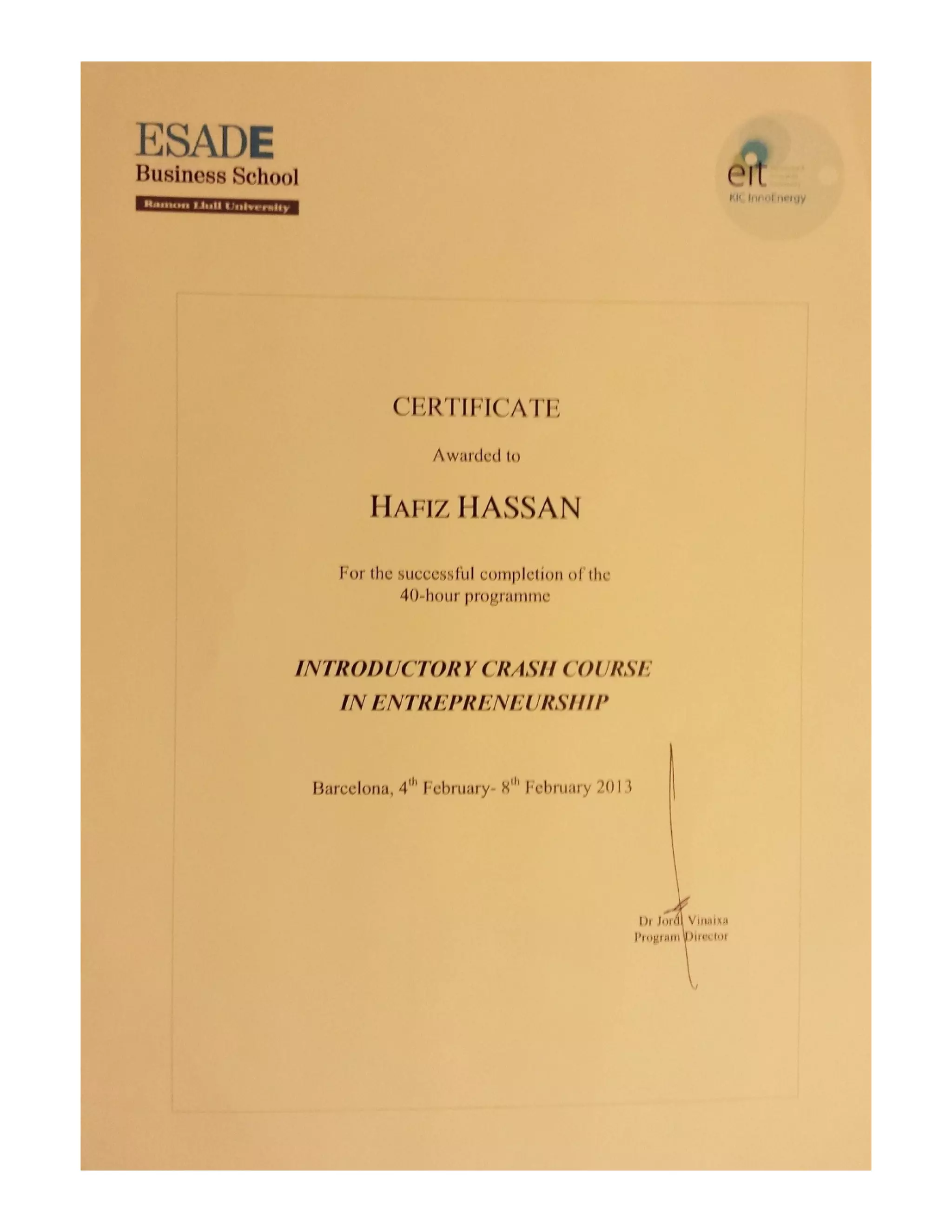 ESADE Certificate | PDF