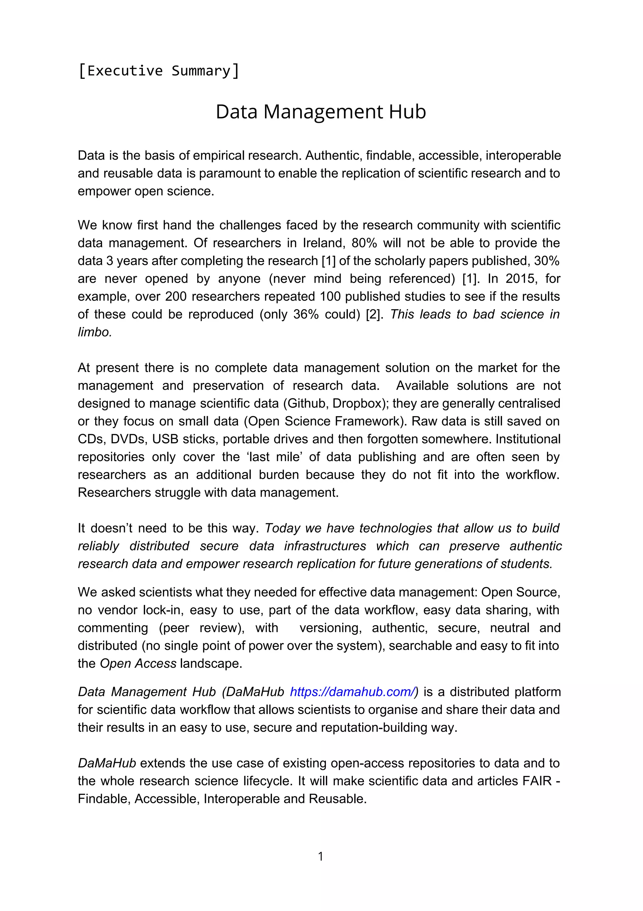 Executive Summary - Data Management Hub | PDF