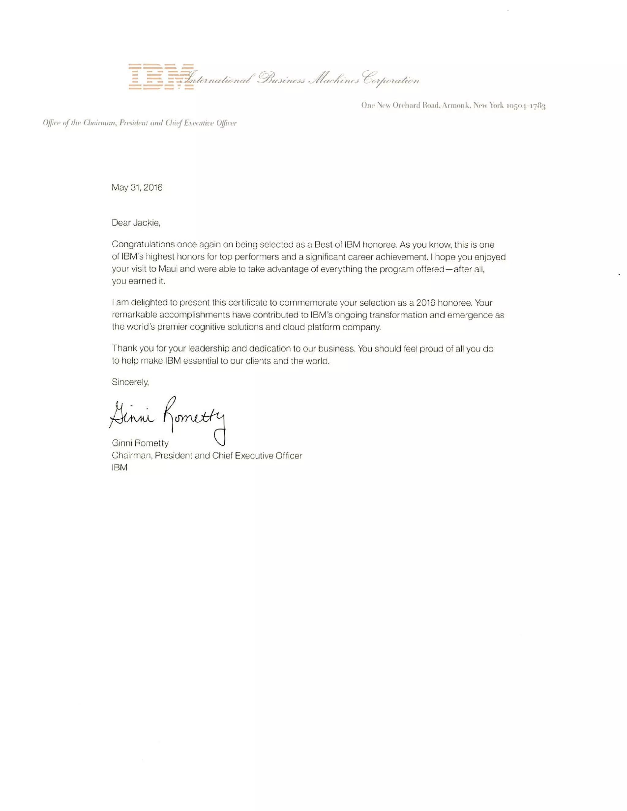 Best of IBM Congratulations Letter | PDF