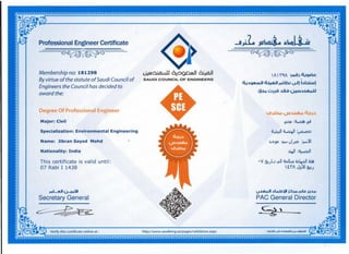 Jibran Saudi Engineering Council Certificate | PDF