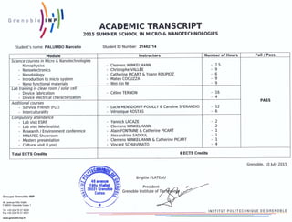 Academic Transcript - Summer School Grenoble 2015 | PPT