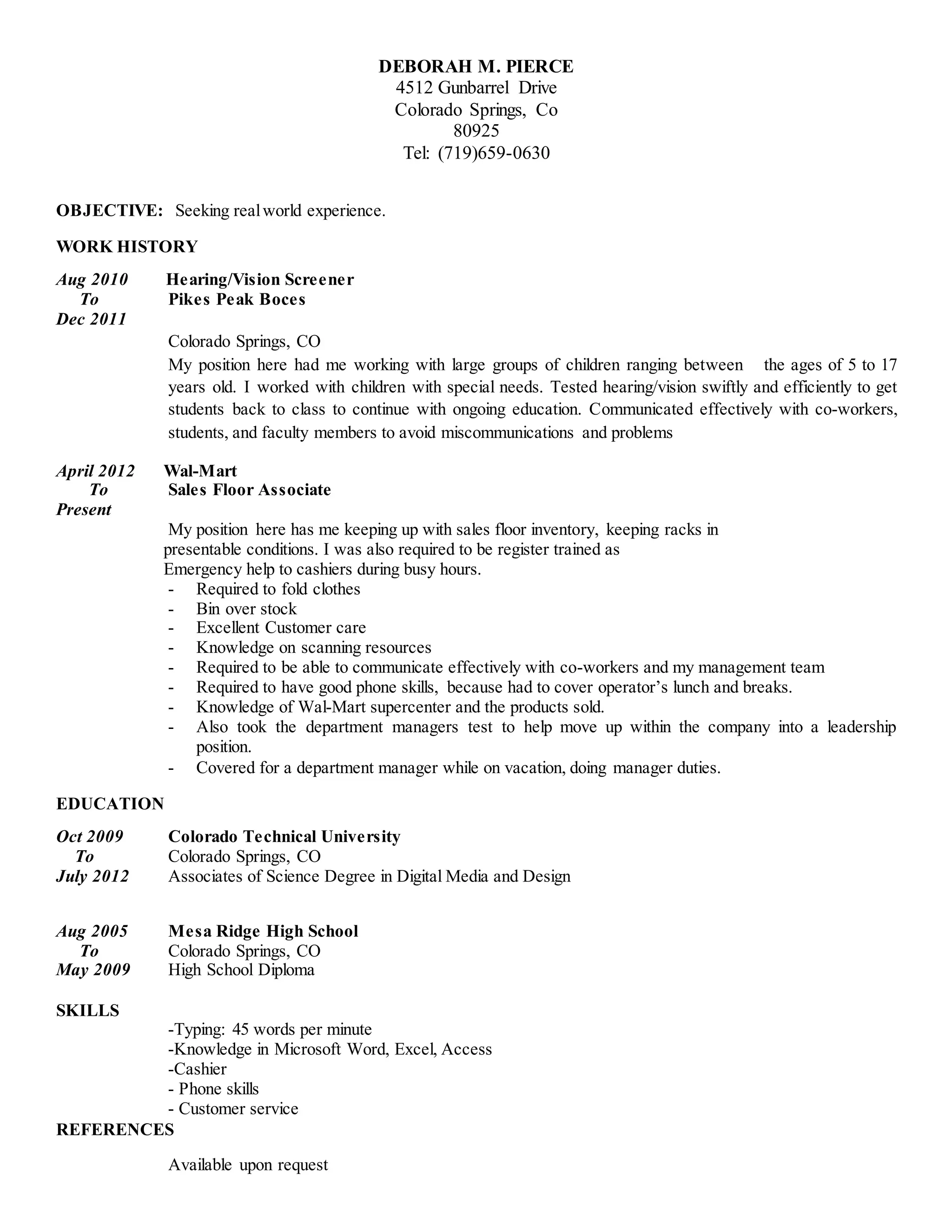 debbies resume 2013 | PDF