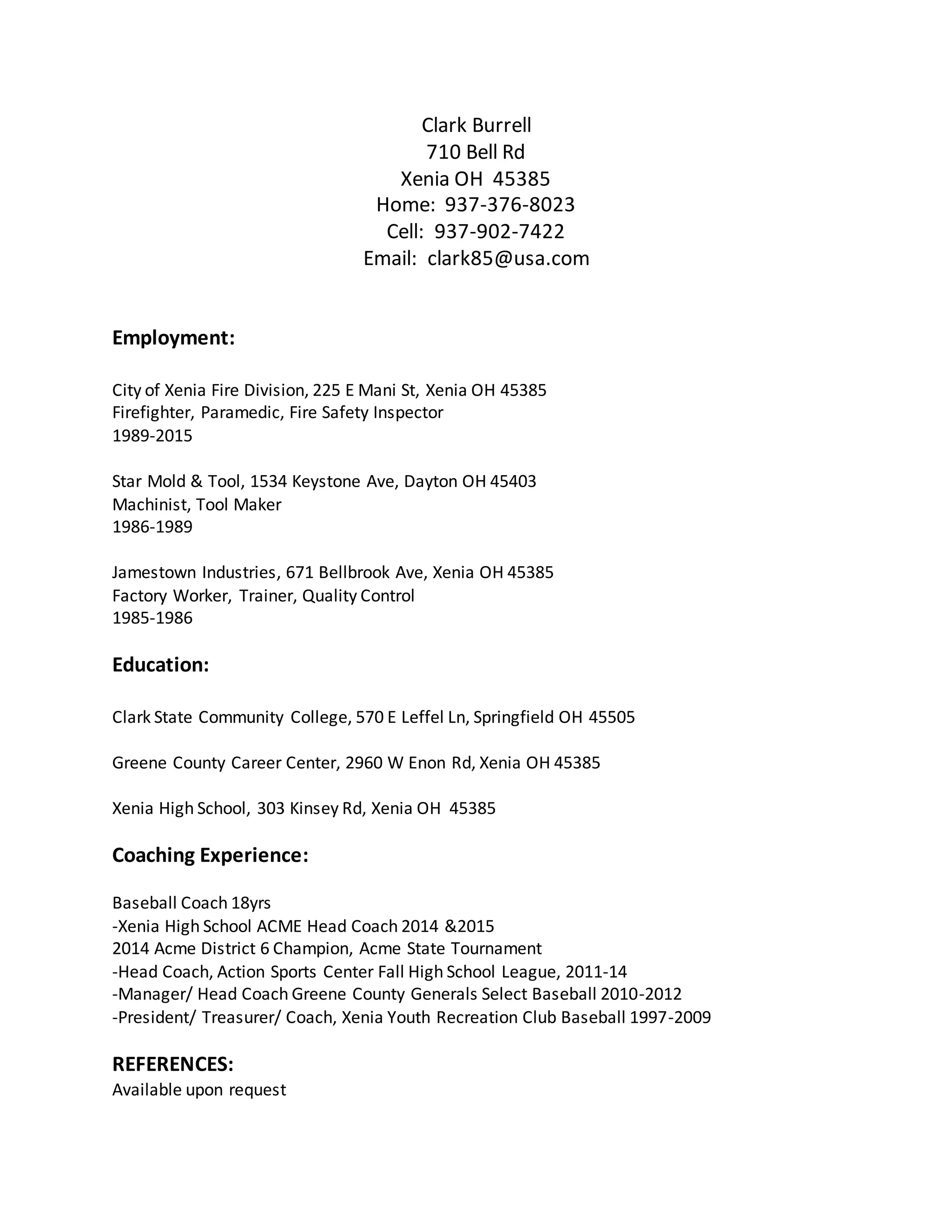Clark Burrell Resume | DOCX | College Baseball | College Sports